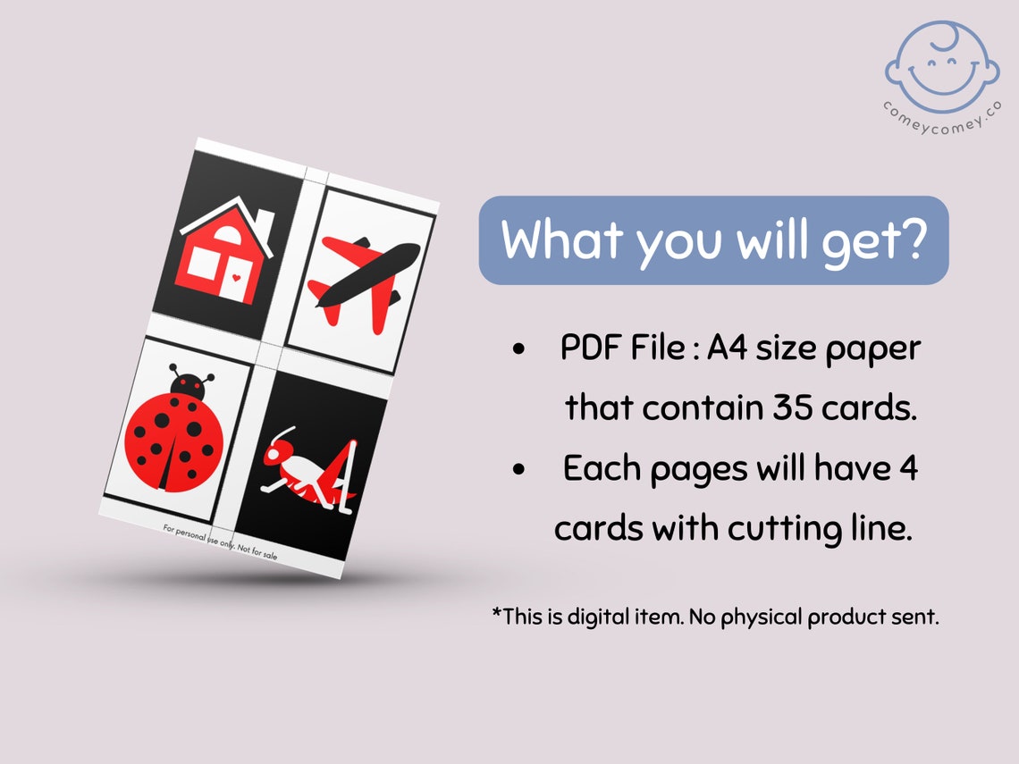 Printable Red Black White Flashcard for Newborn Baby,high Contrast ...