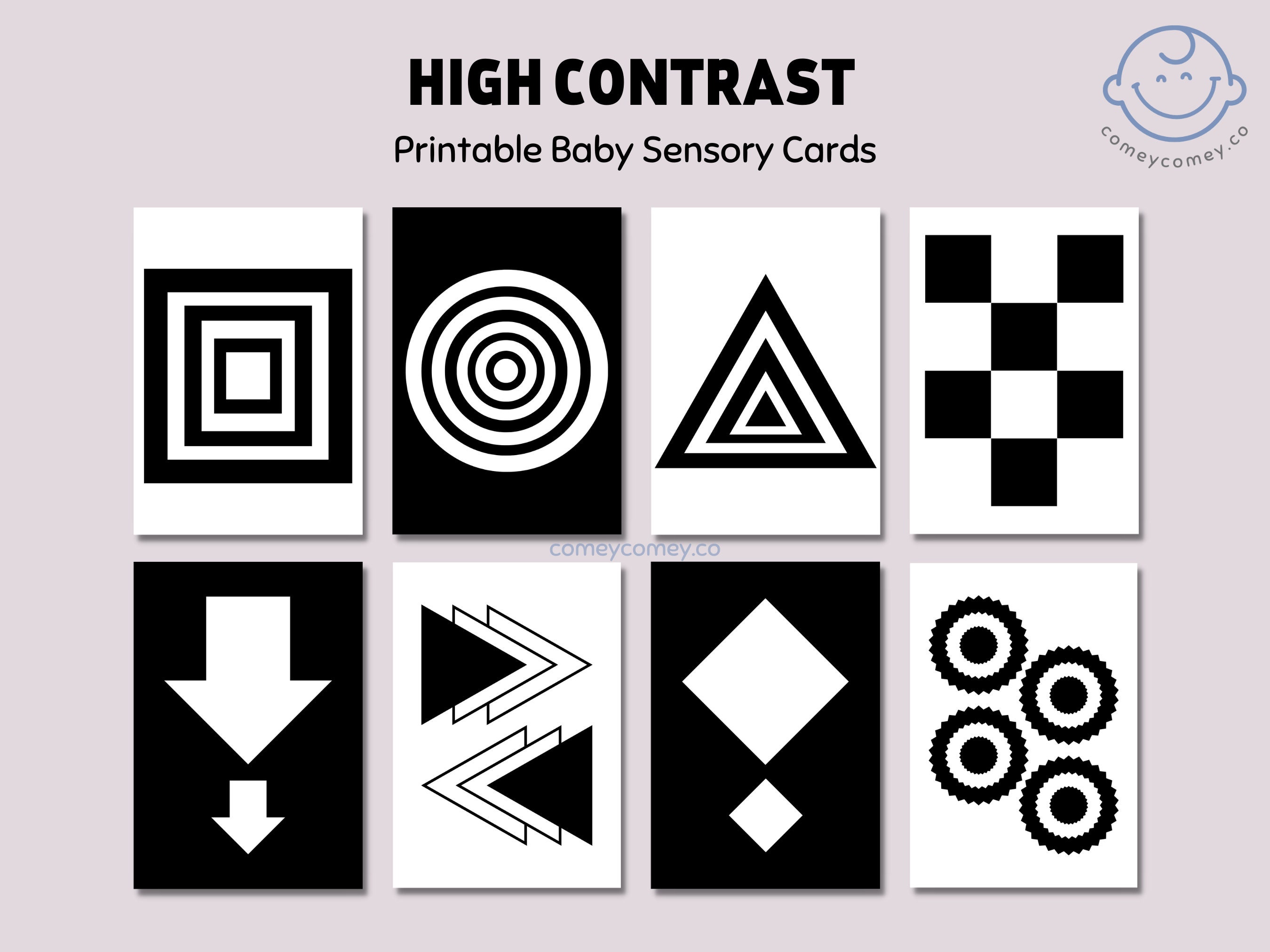 Printable Basic Shape Black and White Flashcard for Newborn Baby,high ...