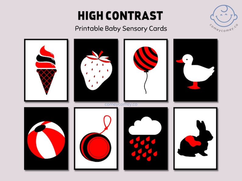 Printable Red Black White Flashcard for Newborn Baby,high Contrast ...