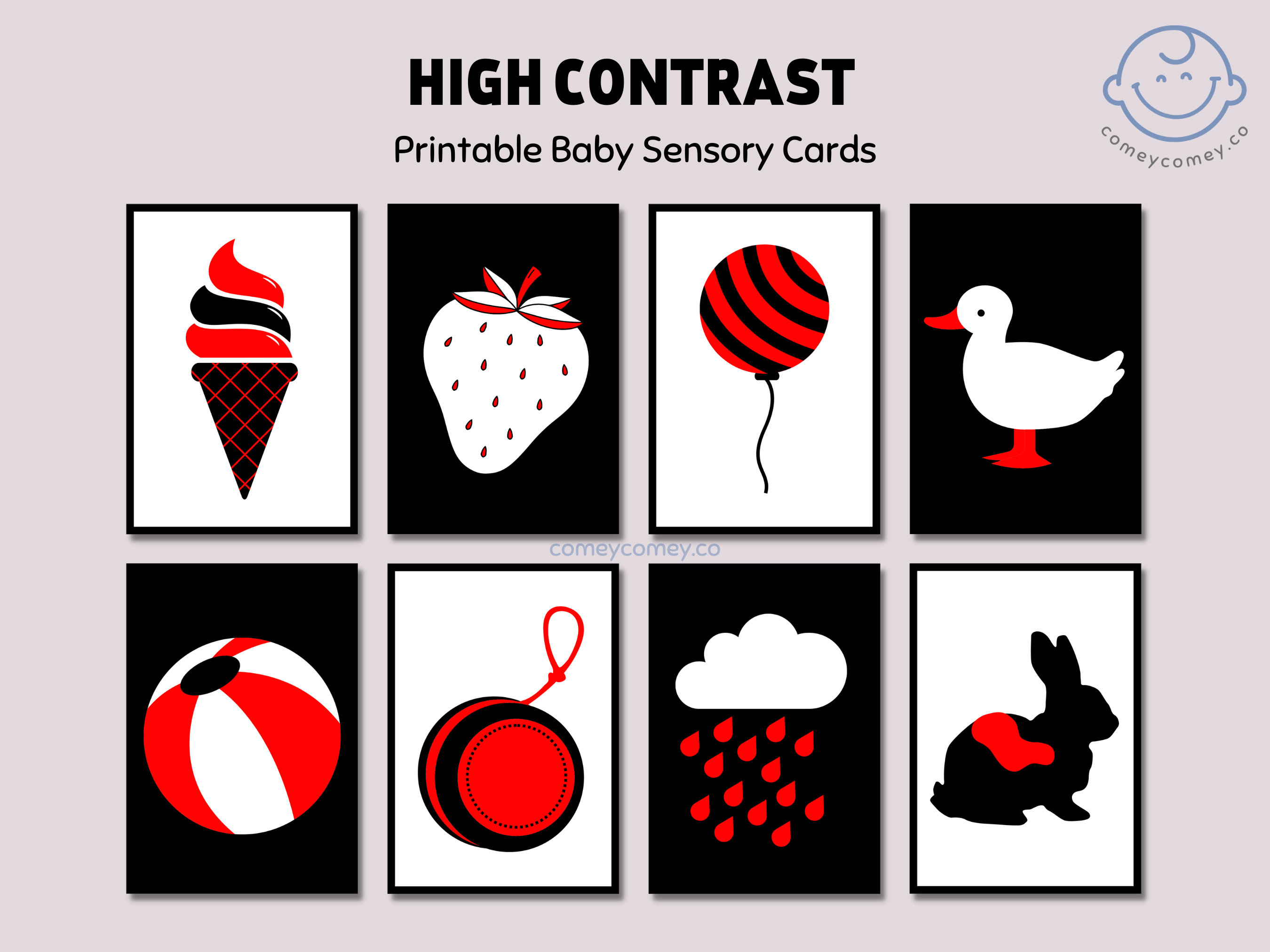 Printable Red Black White Flashcard for Newborn Baby,high Contrast ...