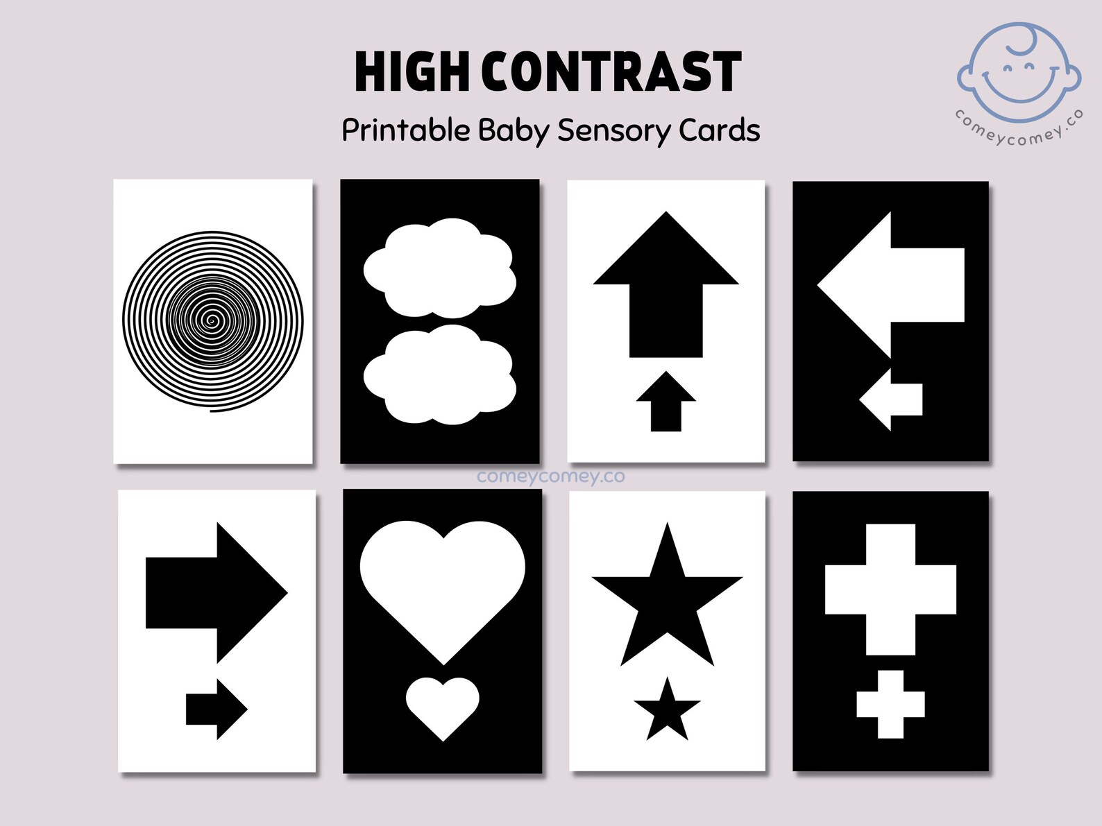 Printable Basic Shape Black and White Flashcard for Newborn Baby,high ...