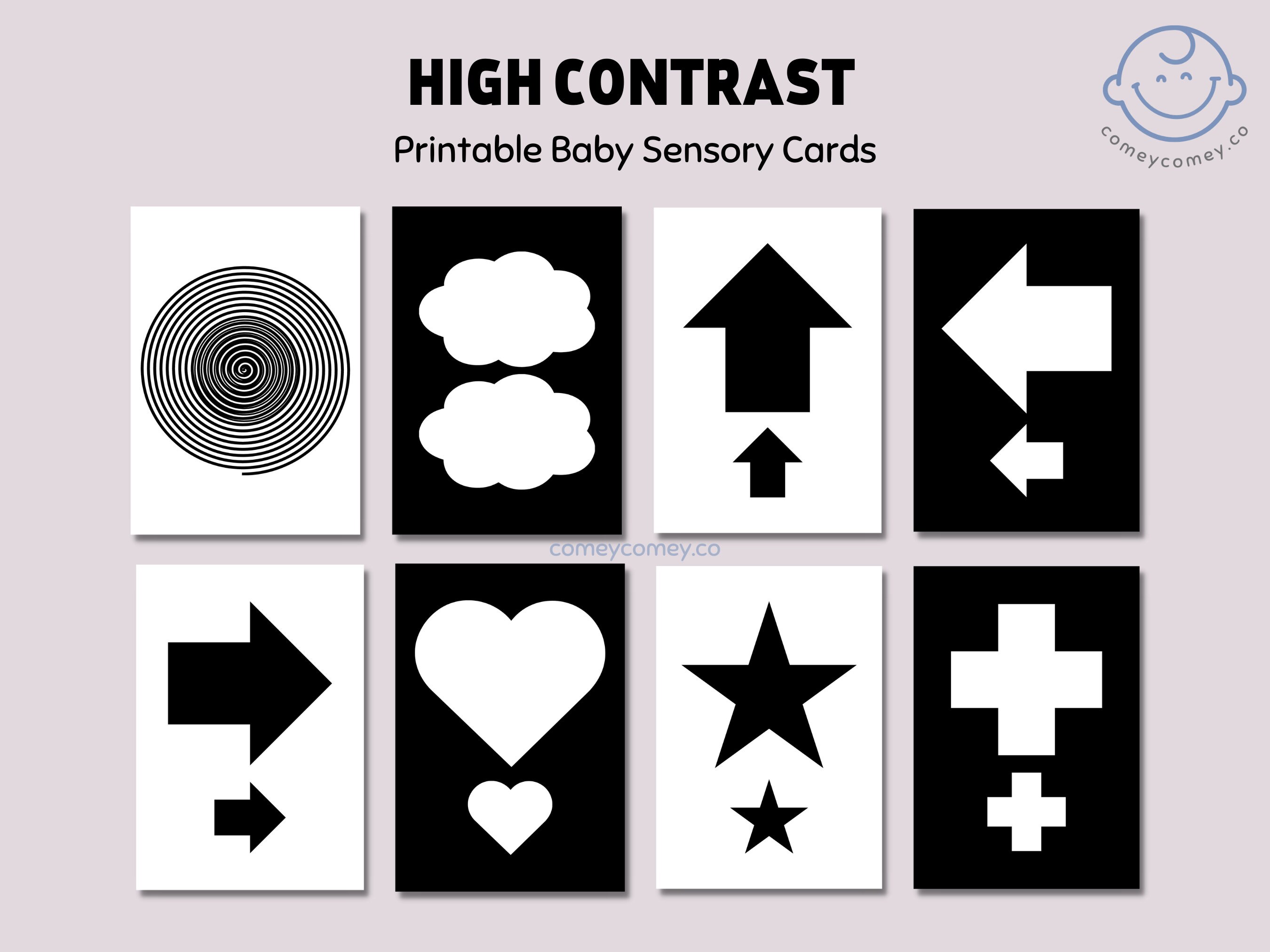 Printable Basic Shape Black and White Flashcard for Newborn Baby,high ...