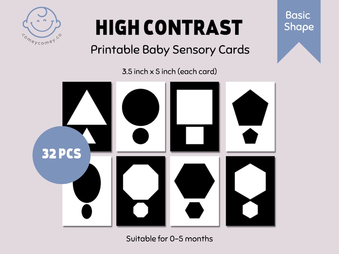 Printable Basic Shape Black and White Flashcard for Newborn Baby,high ...