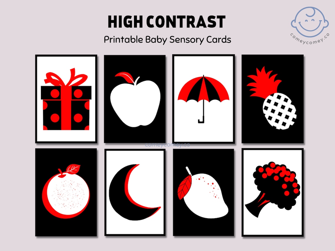 Printable Red Black White Flashcard for Newborn Baby,high Contrast ...