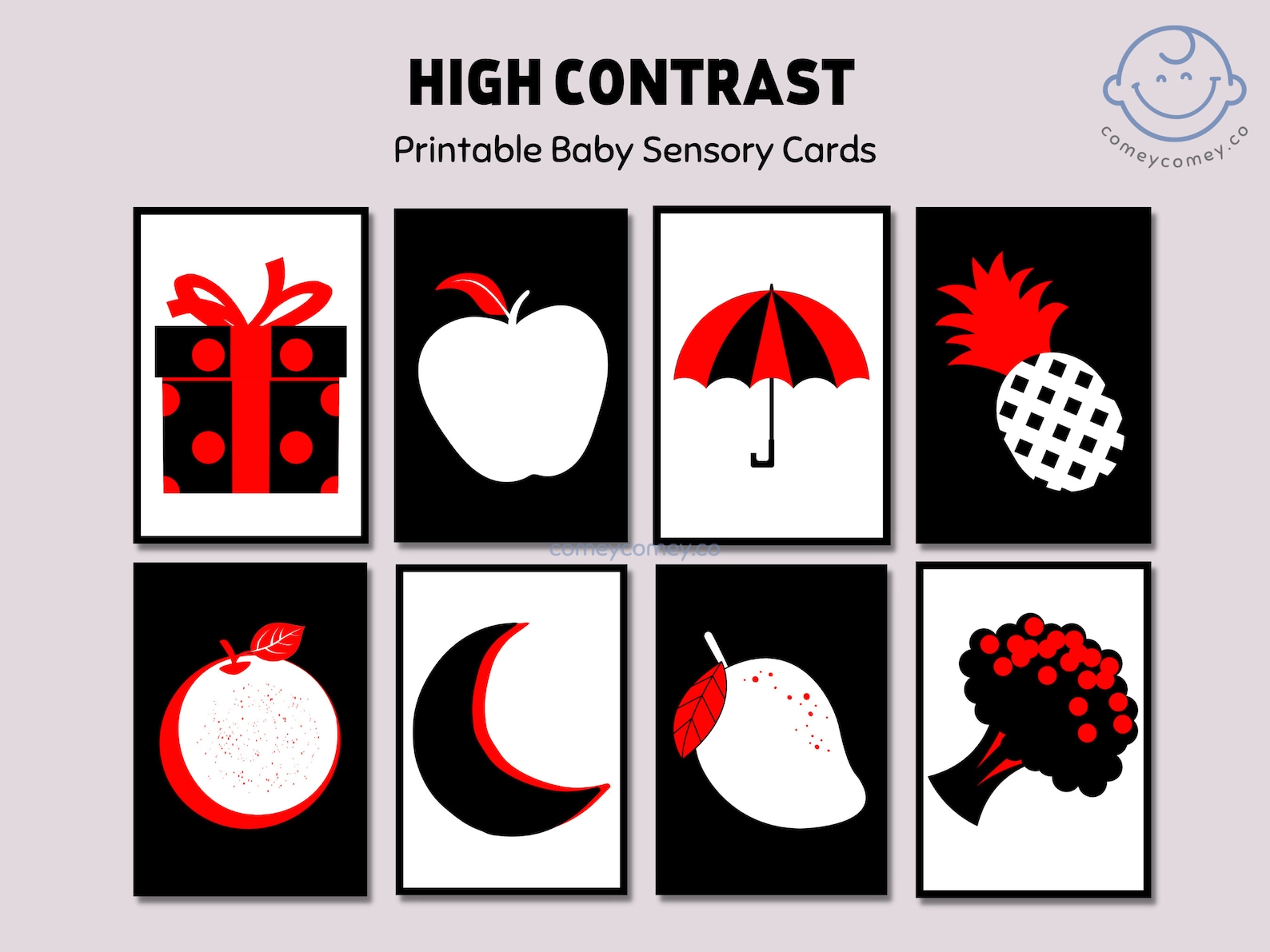 Printable Red Black White Flashcard for Newborn Baby,high Contrast ...