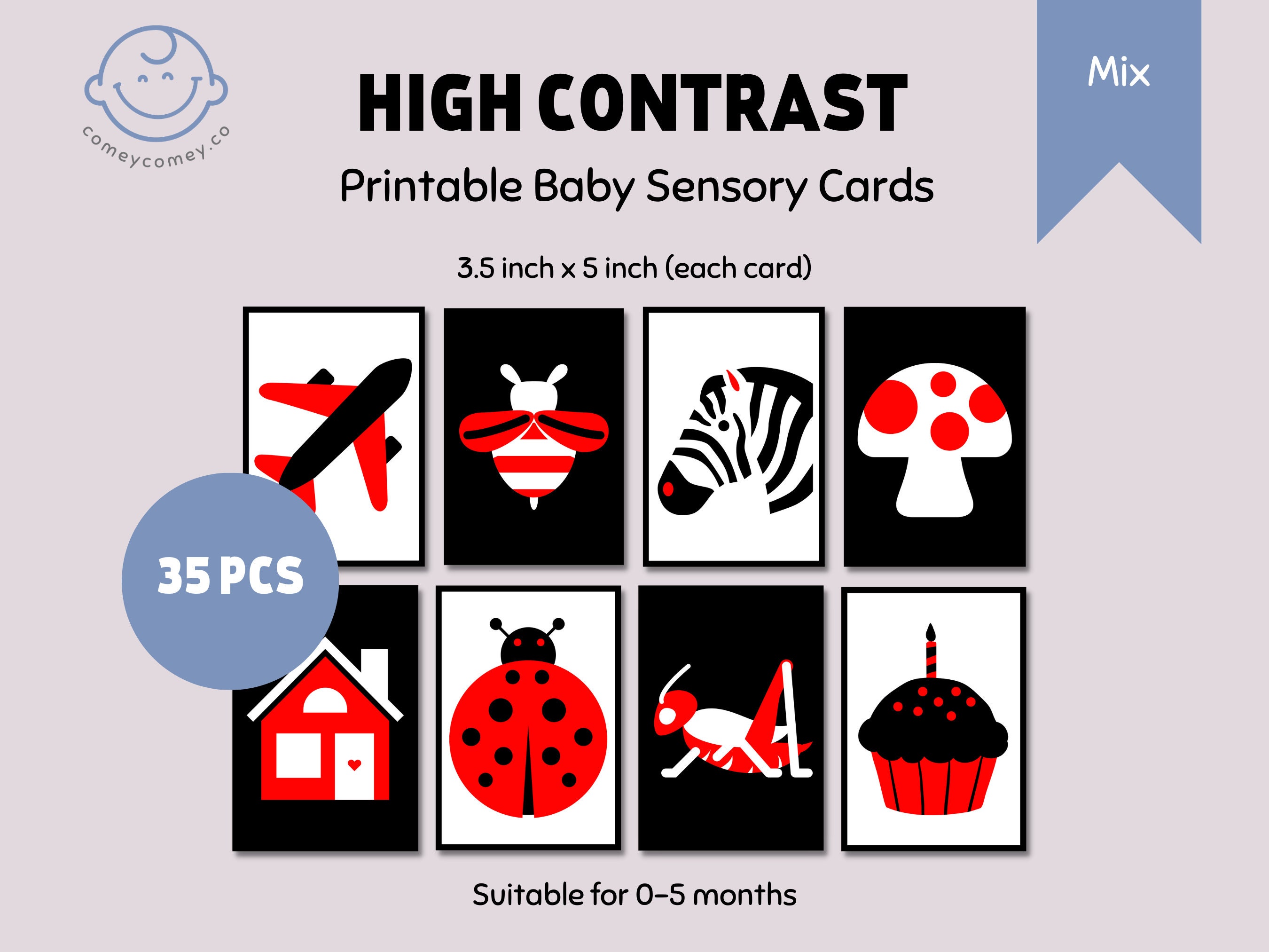 Printable Red Black White Flashcard for Newborn Baby,high Contrast ...