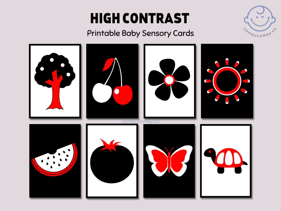 Printable Red Black White Flashcard for Newborn Baby,high Contrast ...