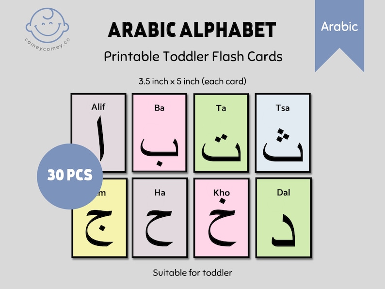 Pastel Arabic Alphabet Flashcard for Toddler,islamic Letter Education ...