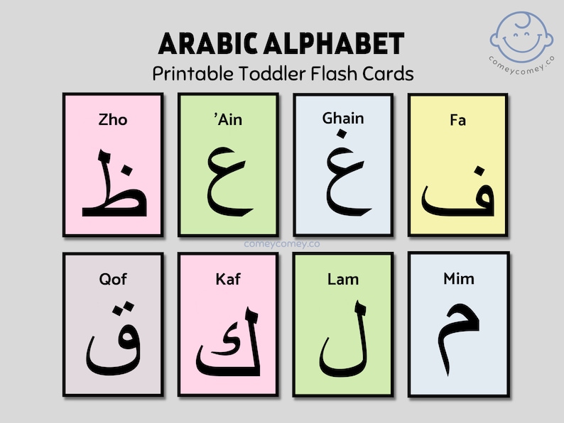 Pastel Arabic Alphabet Flashcard for Toddler,islamic Letter Education ...