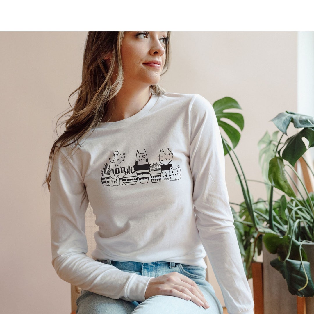 Cactus Plants Long Sleeve Tee, Botanical Tee, Cute Cactus Shirt ...