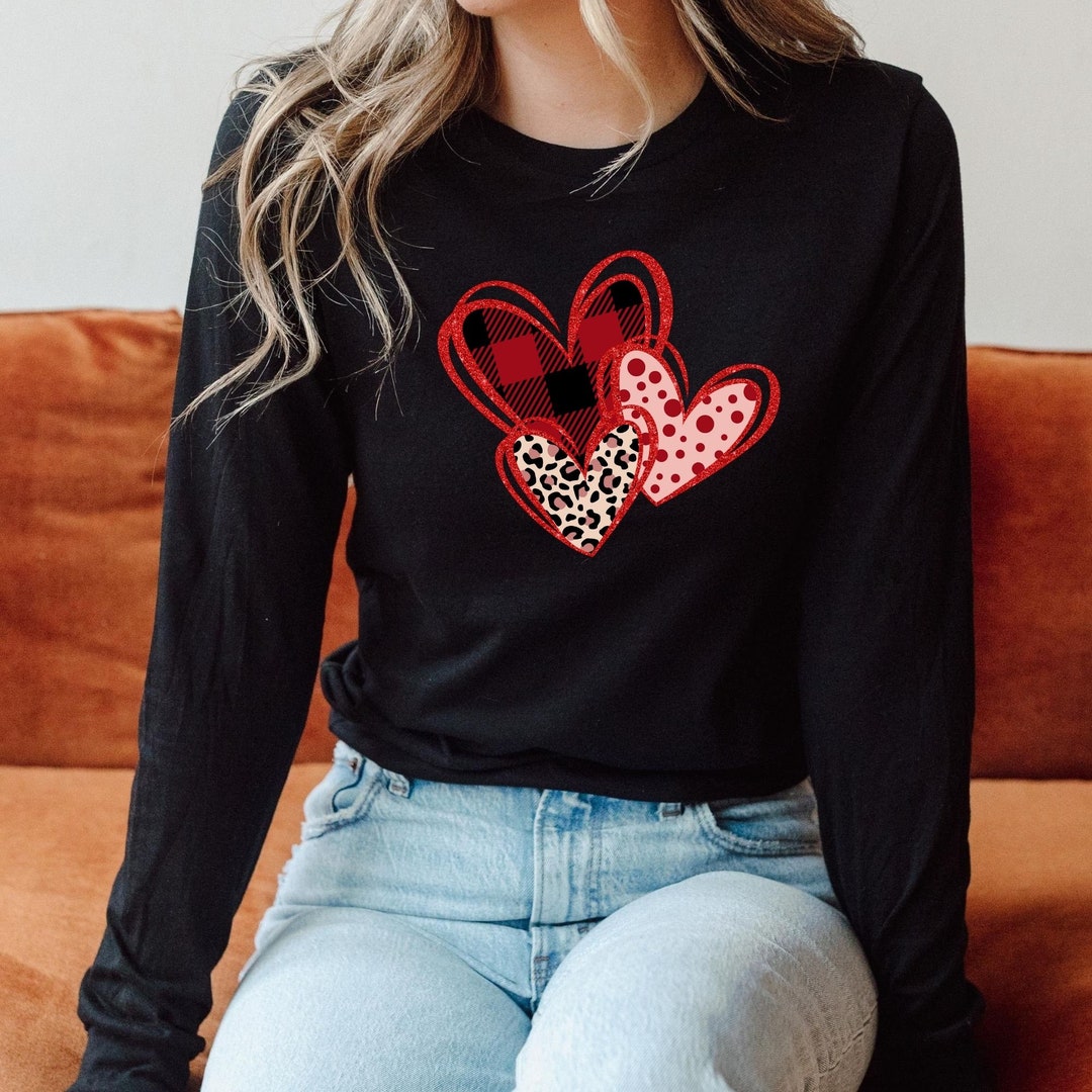 Leopard Heart Doodles Long Sleeve, Leopard Heart Shirt, Love Sweatshirt ...
