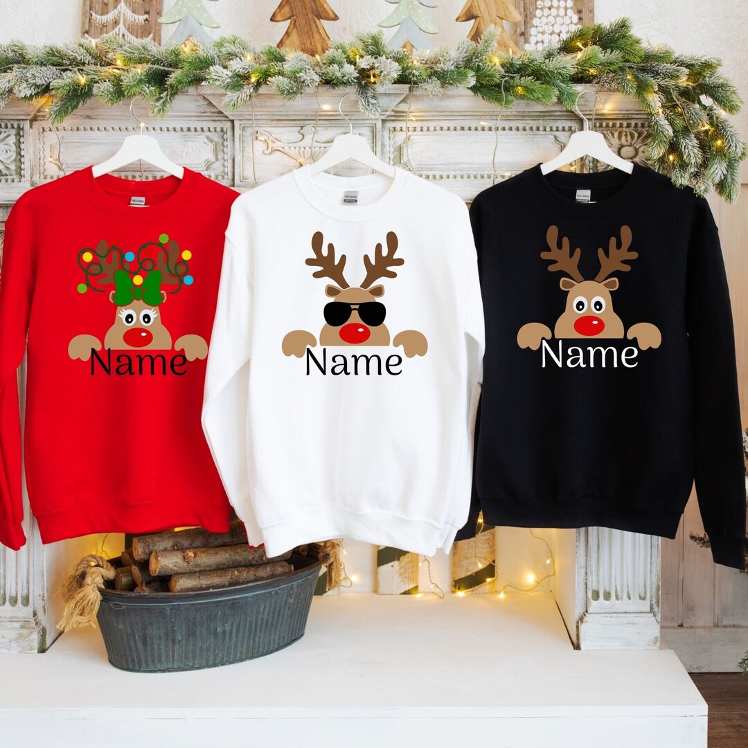 Reindeer Family Christmas Sweatshirt, Personalized Christmas Family ...