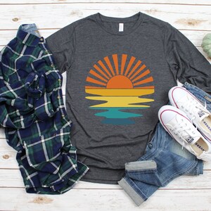 Retro Sunset Rays Wavy Long Sleeve, Vintage Shirt, Retro Sunshine Shirt ...