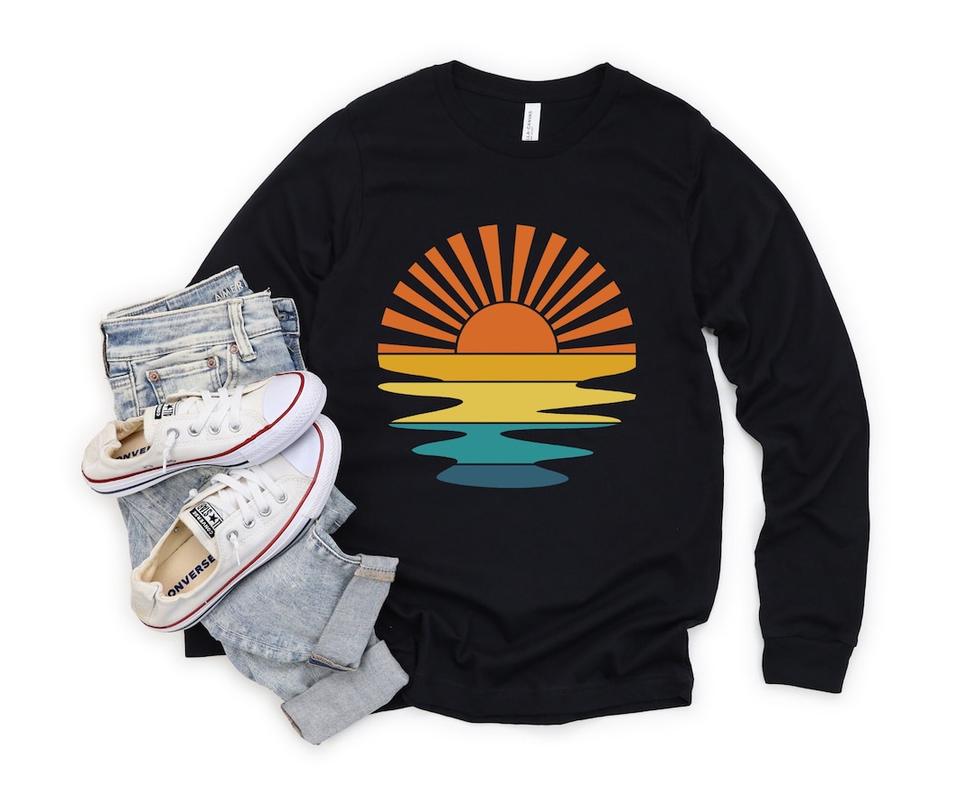 Retro Sunset Rays Wavy Long Sleeve, Vintage Shirt, Retro Sunshine Shirt ...