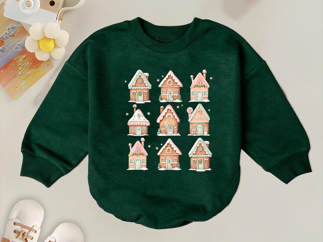 Gingerbread House Christmas Romper Sweatshirt, Winter Christmas Baby ...