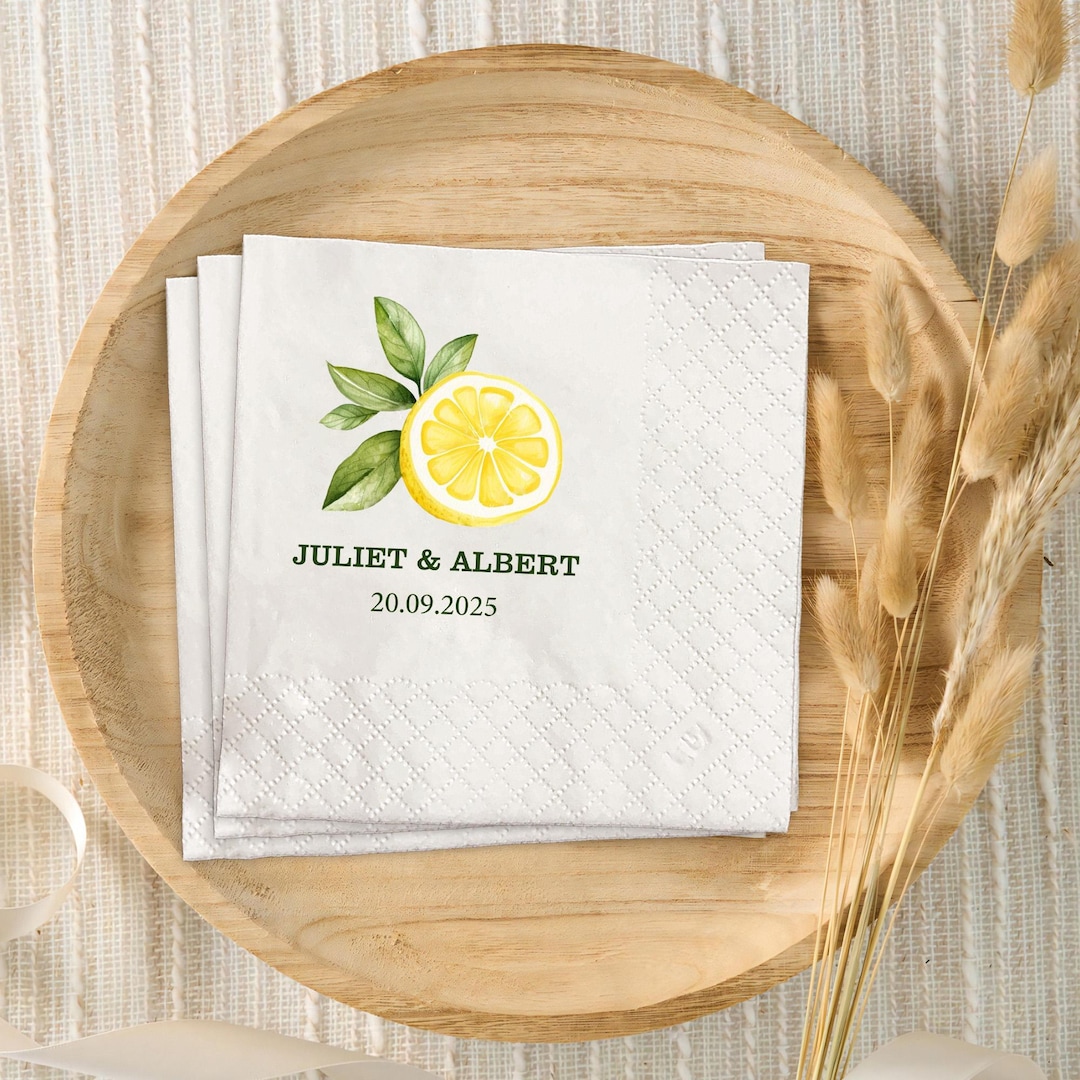 Customized Name Lemon Cocktail Napkin, Wedding Shower, Customized ...