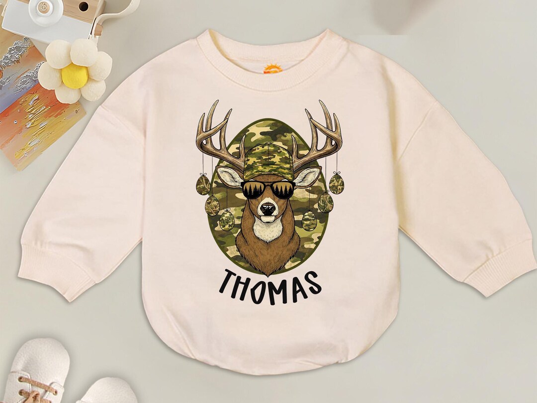 Personalized Camo Deer Egg Hunter Romper, Preppy Easter Bodysuit ...