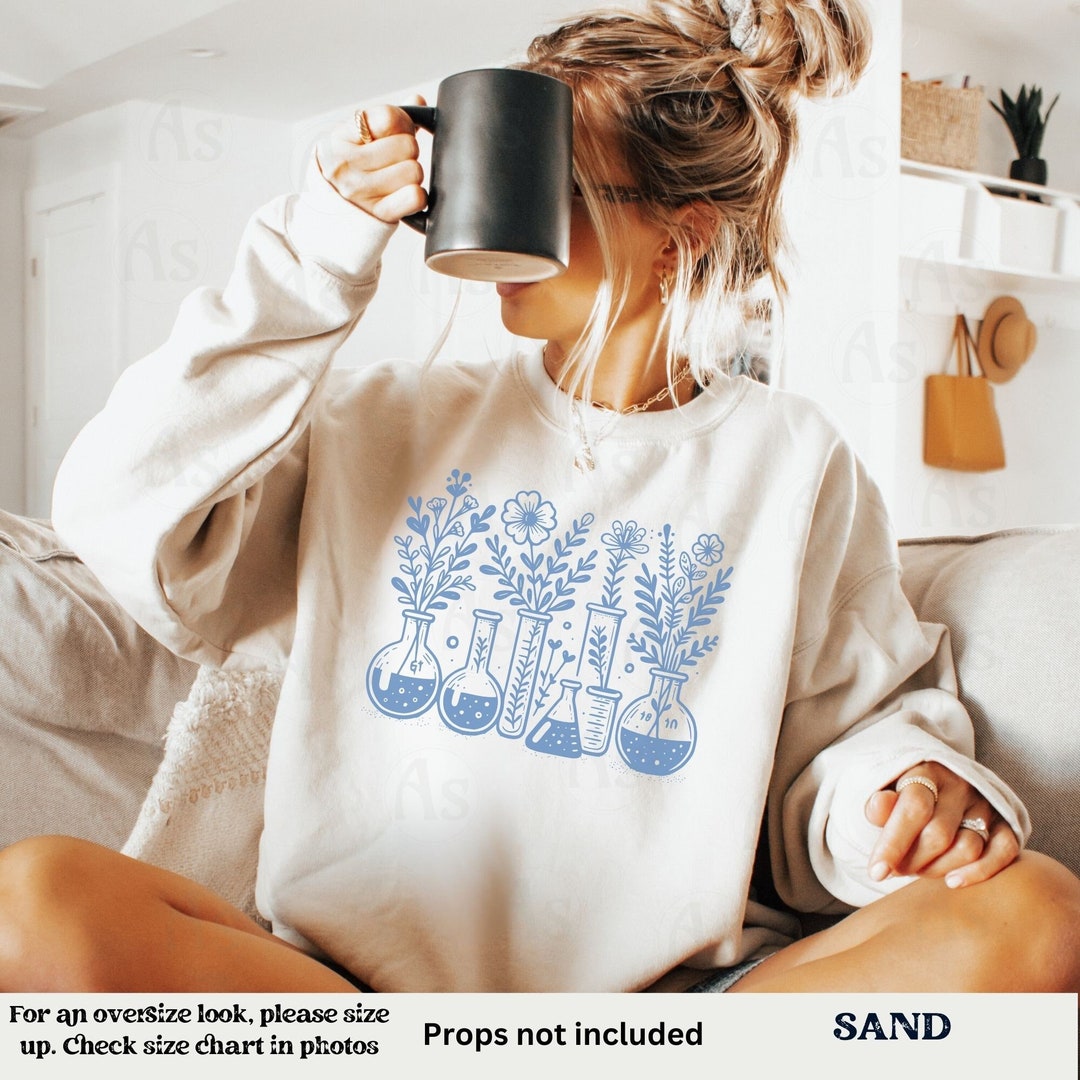 Cute Botanical Beaker Sweatshirt, Science Teacher Crewneck, Floral ...