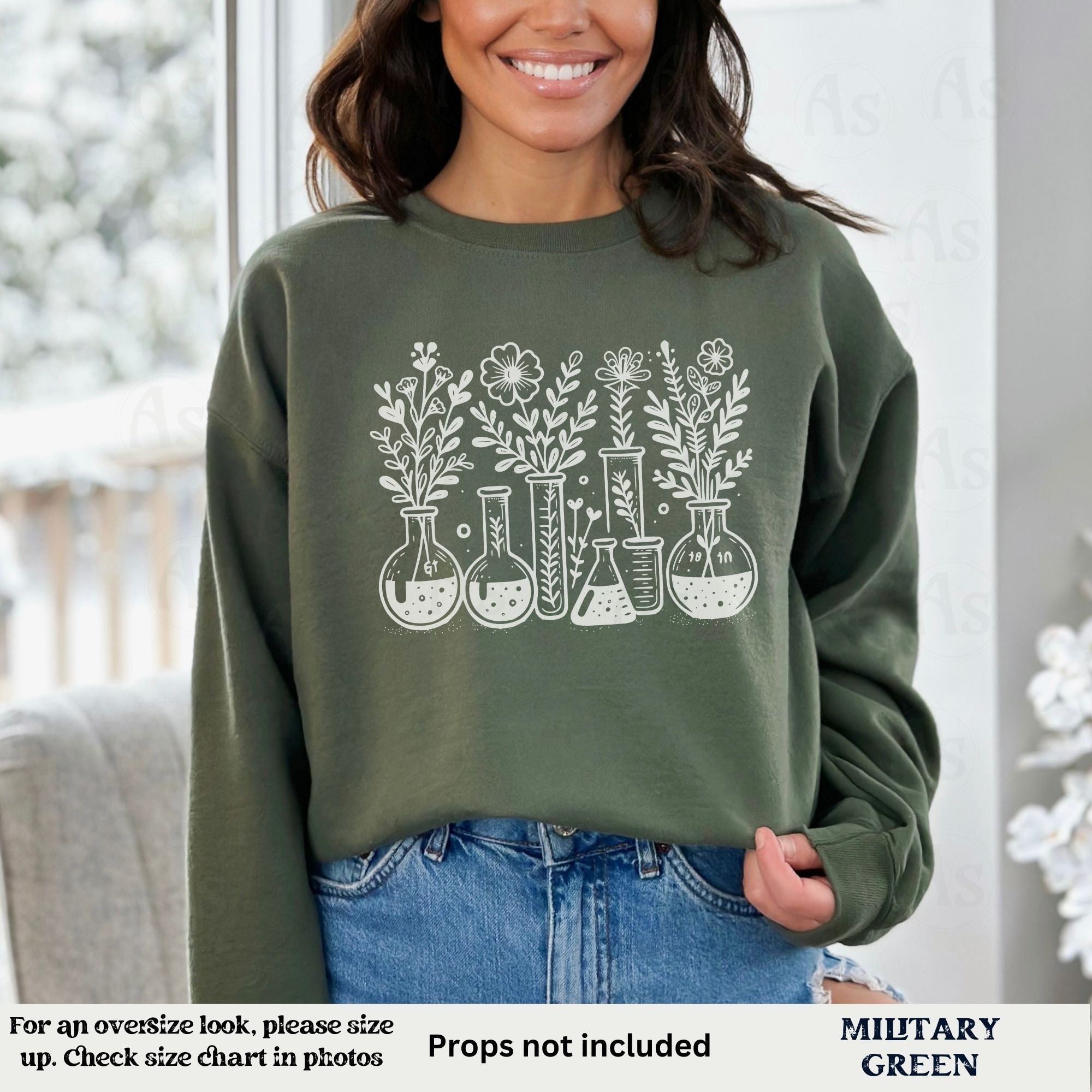 Cute Botanical Beaker Sweatshirt, Science Teacher Crewneck, Floral ...