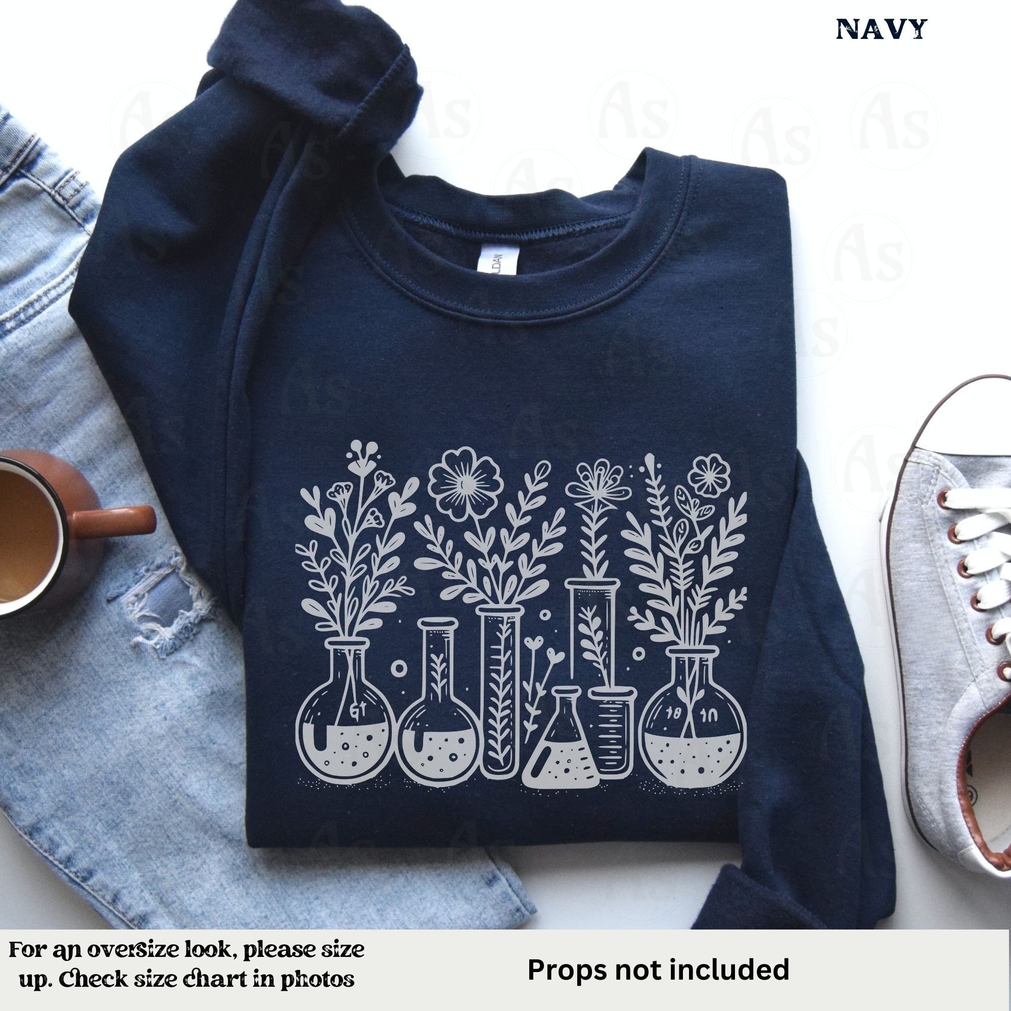 Cute Botanical Beaker Sweatshirt, Science Teacher Crewneck, Floral ...
