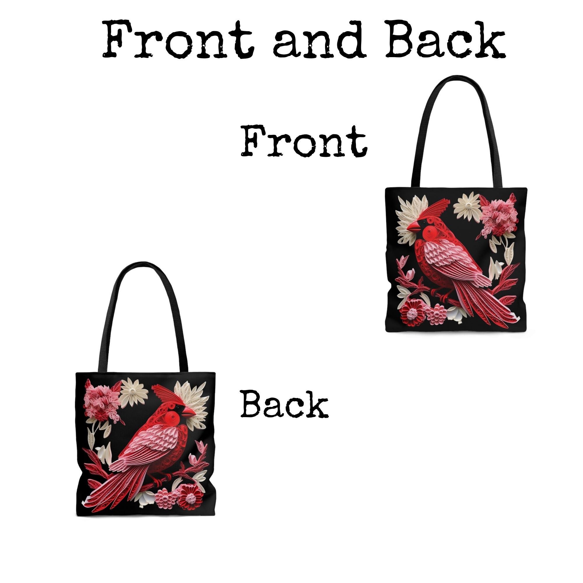 Red Cardinal Bird Tote Bag Flat Print, Red and White Flowers Optical ...