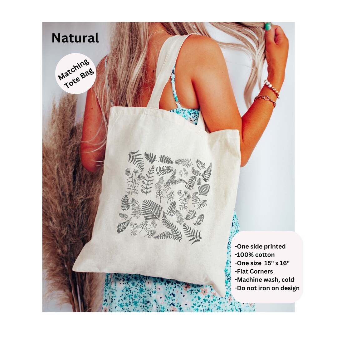 Vintage Fern Graphic Tote Bag, Botanical Print Tote Bag, Wildflower Bag ...