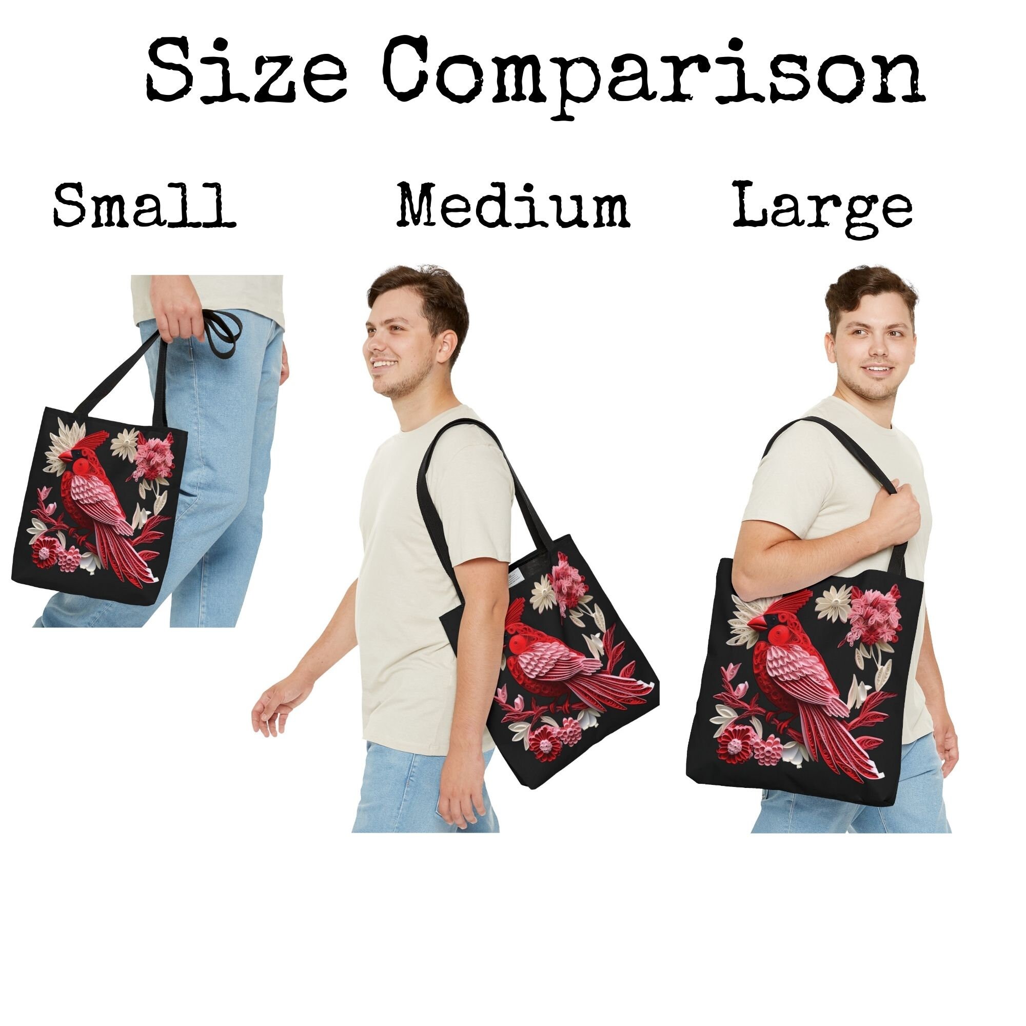 Red Cardinal Bird Tote Bag Flat Print, Red and White Flowers Optical ...