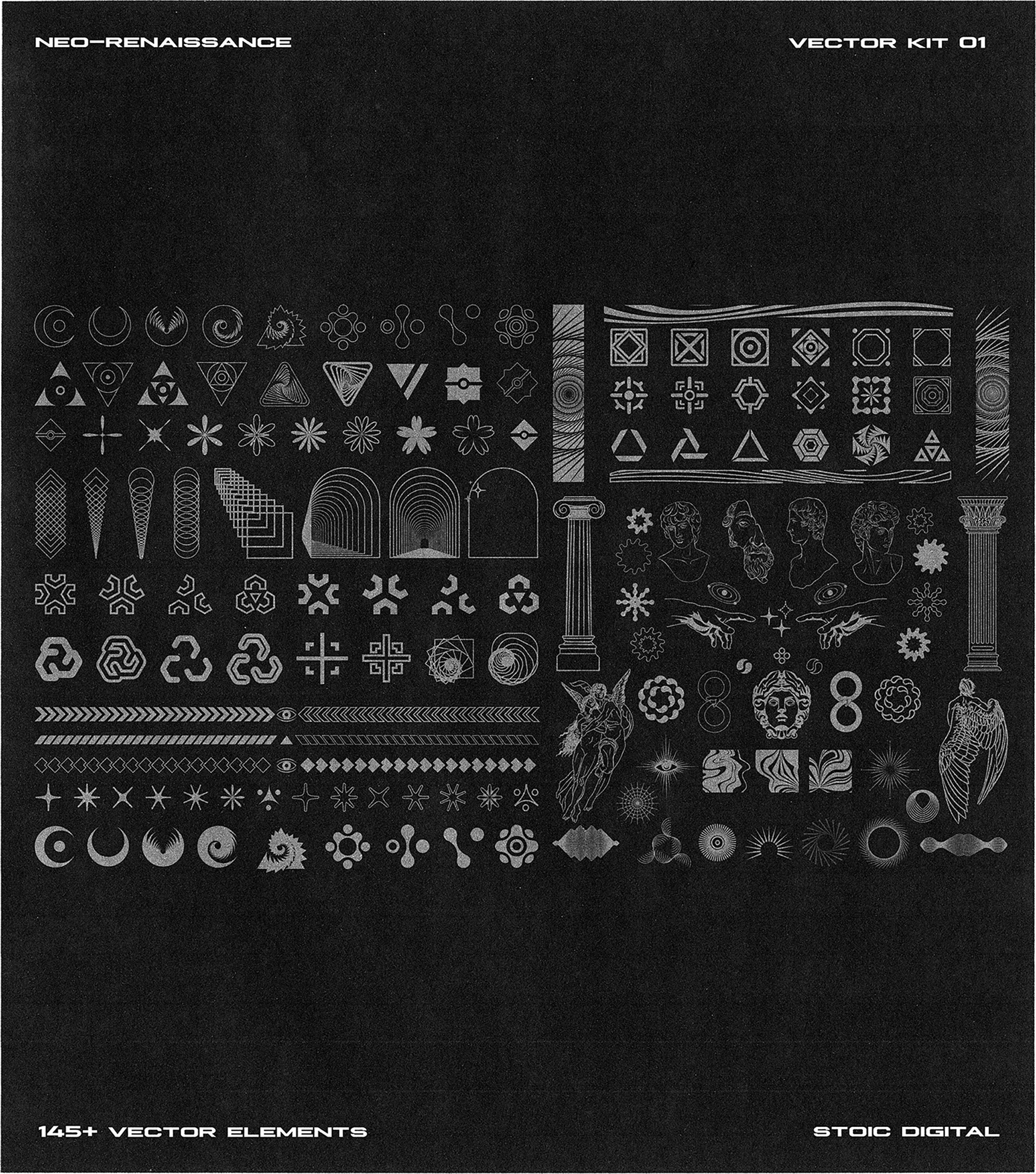 Stoic Art Vector Pack Editable Design Elements Graphic Bundle Hand ...