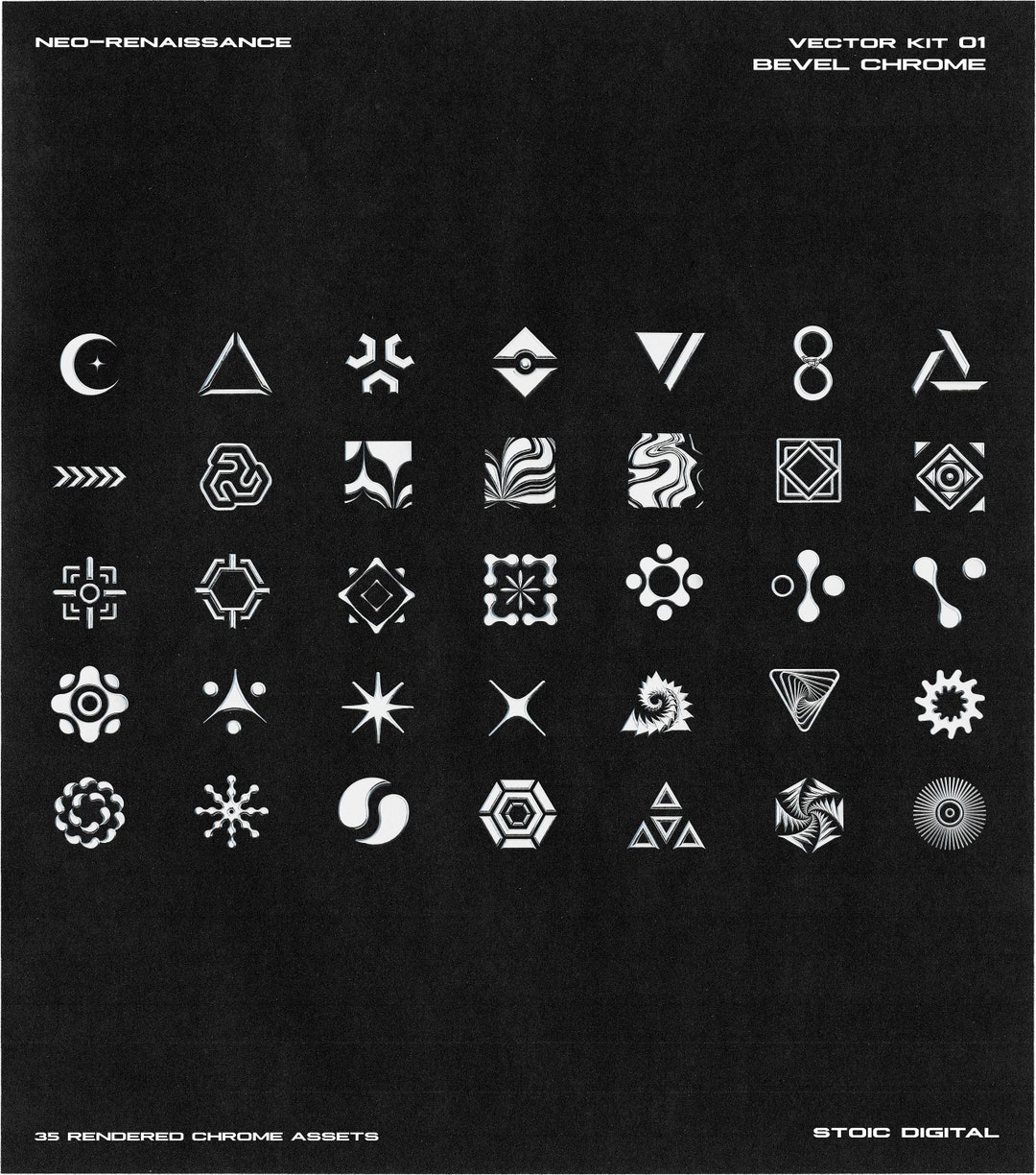 Stoic Art 3D Chrome Bevel Vector Pack Editable Graphic Bundle SVG EPS ...
