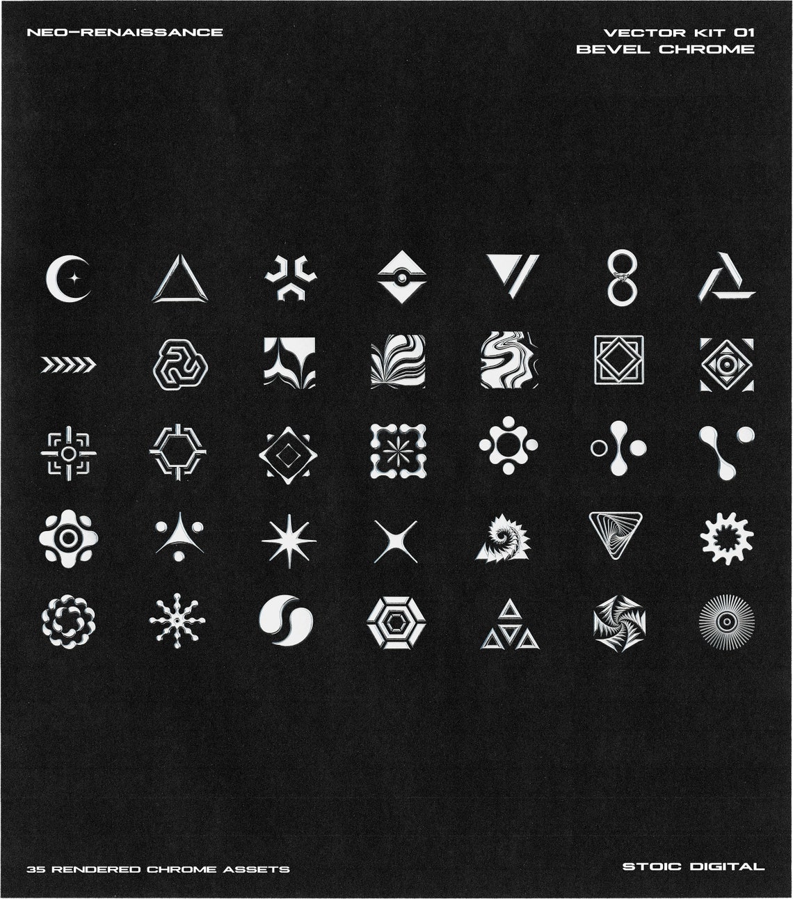Stoic Art 3D Chrome Bevel Vector Pack Editable Graphic Bundle SVG EPS ...