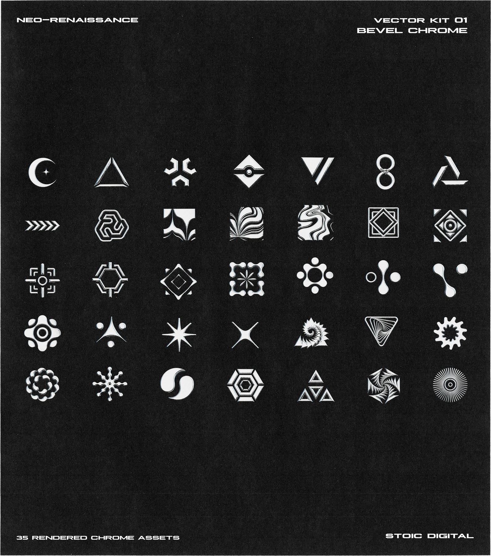 Stoic Art 3D Chrome Bevel Vector Pack Editable Graphic Bundle SVG EPS ...