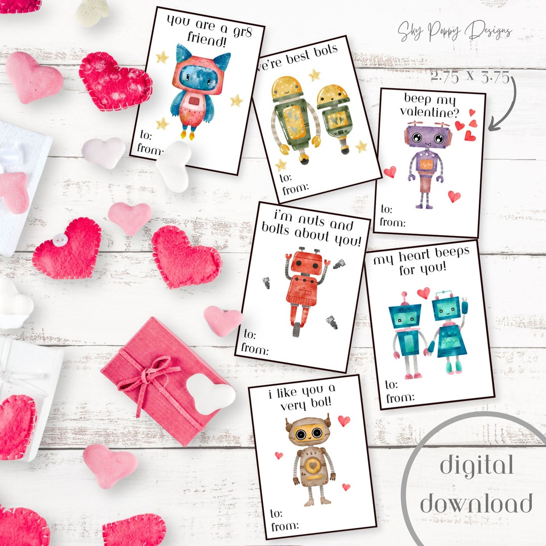Robot Valentine Printable, Boy Valentine Exchange, Kid Robot Classroom ...