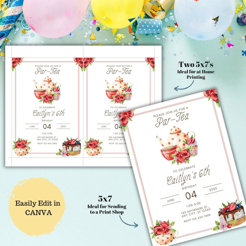 Tea Party Birthday Invitation, Editable Whimsical Tea Time Invite, Tea ...