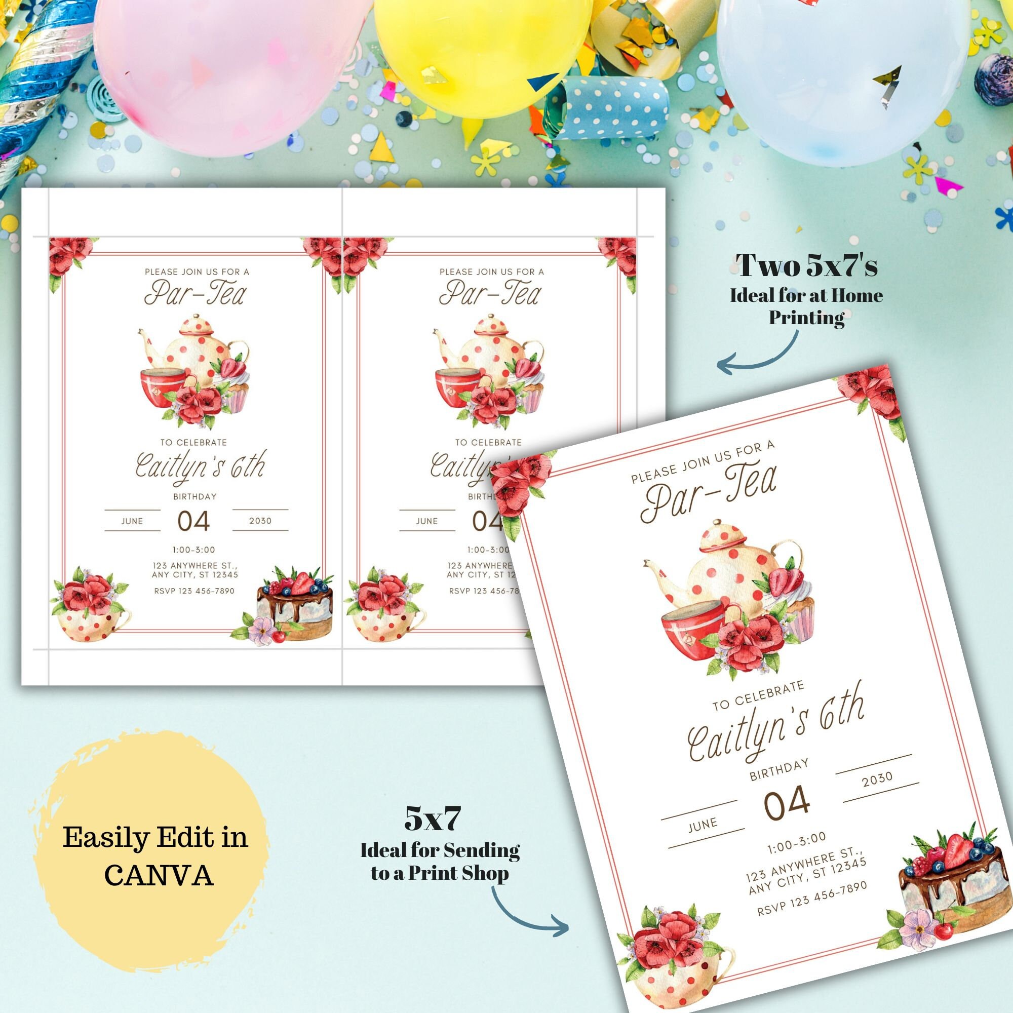 Tea Party Birthday Invitation, Editable Whimsical Tea Time Invite, Tea ...