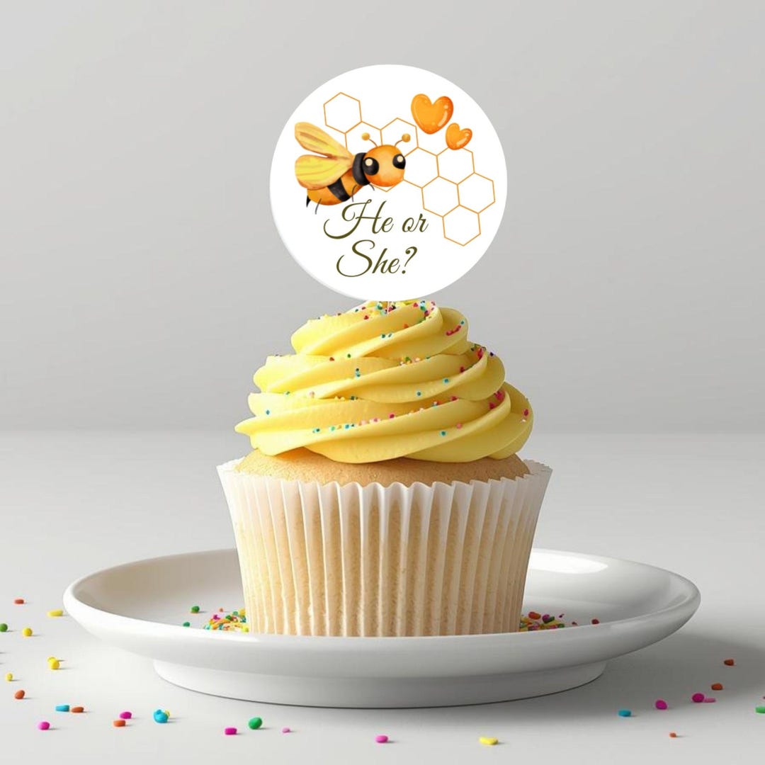 Editable Bee Themed Cupcake Toppers, Summer Gender Reveal, Honey Bee ...