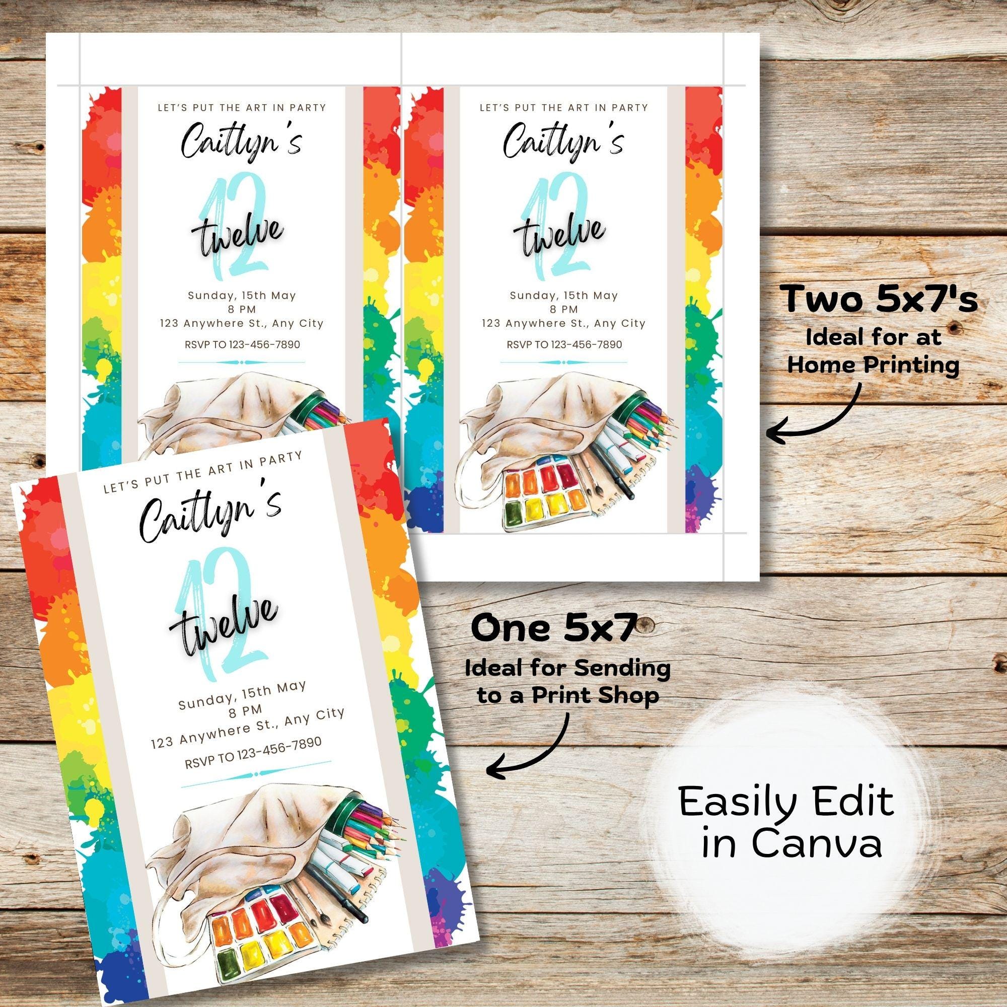 Editable Art Theme Invitation, Art Birthday Invite, Paint Party, Kid ...