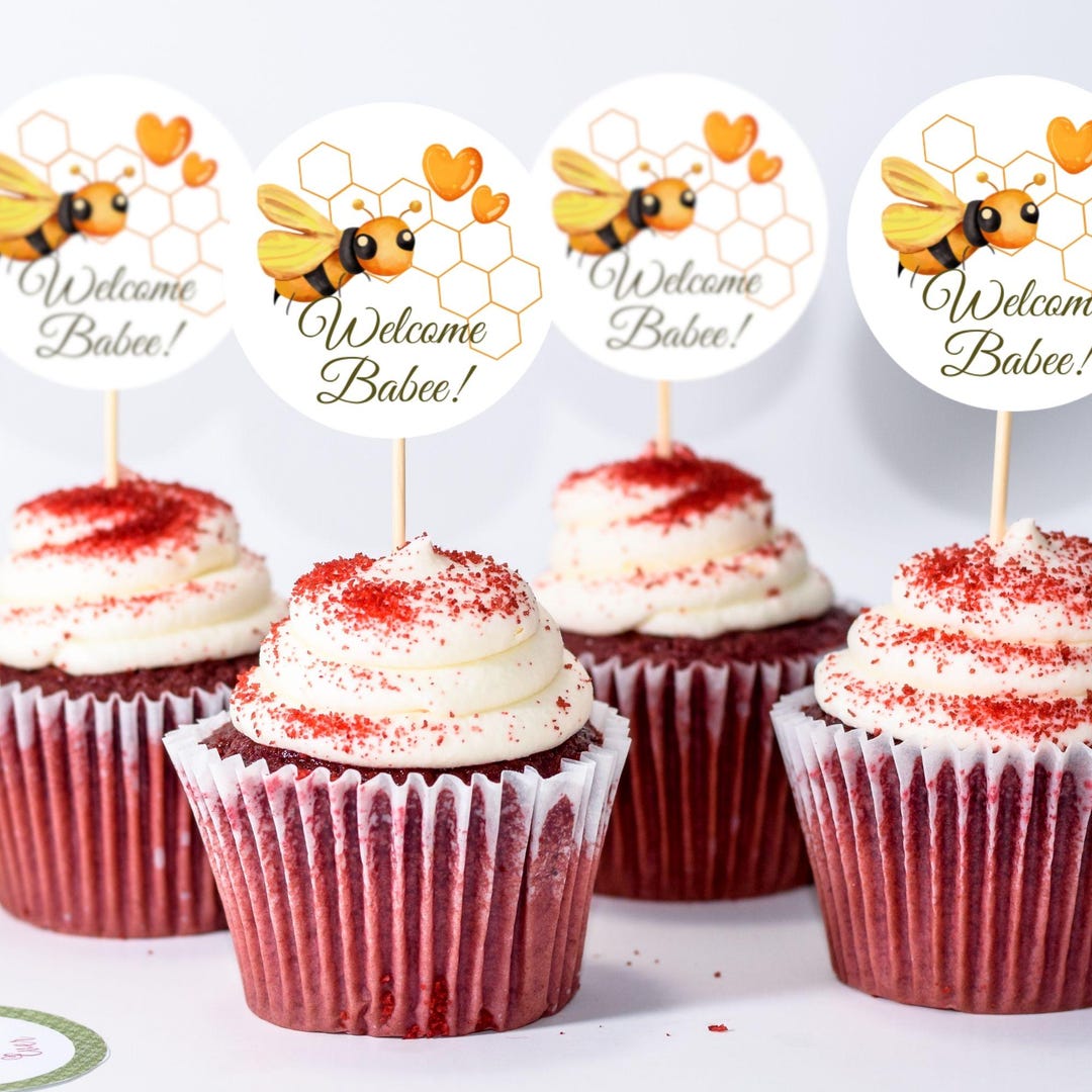 Editable Bee Themed Cupcake Toppers, Summer Baby Shower, Honey Bee ...