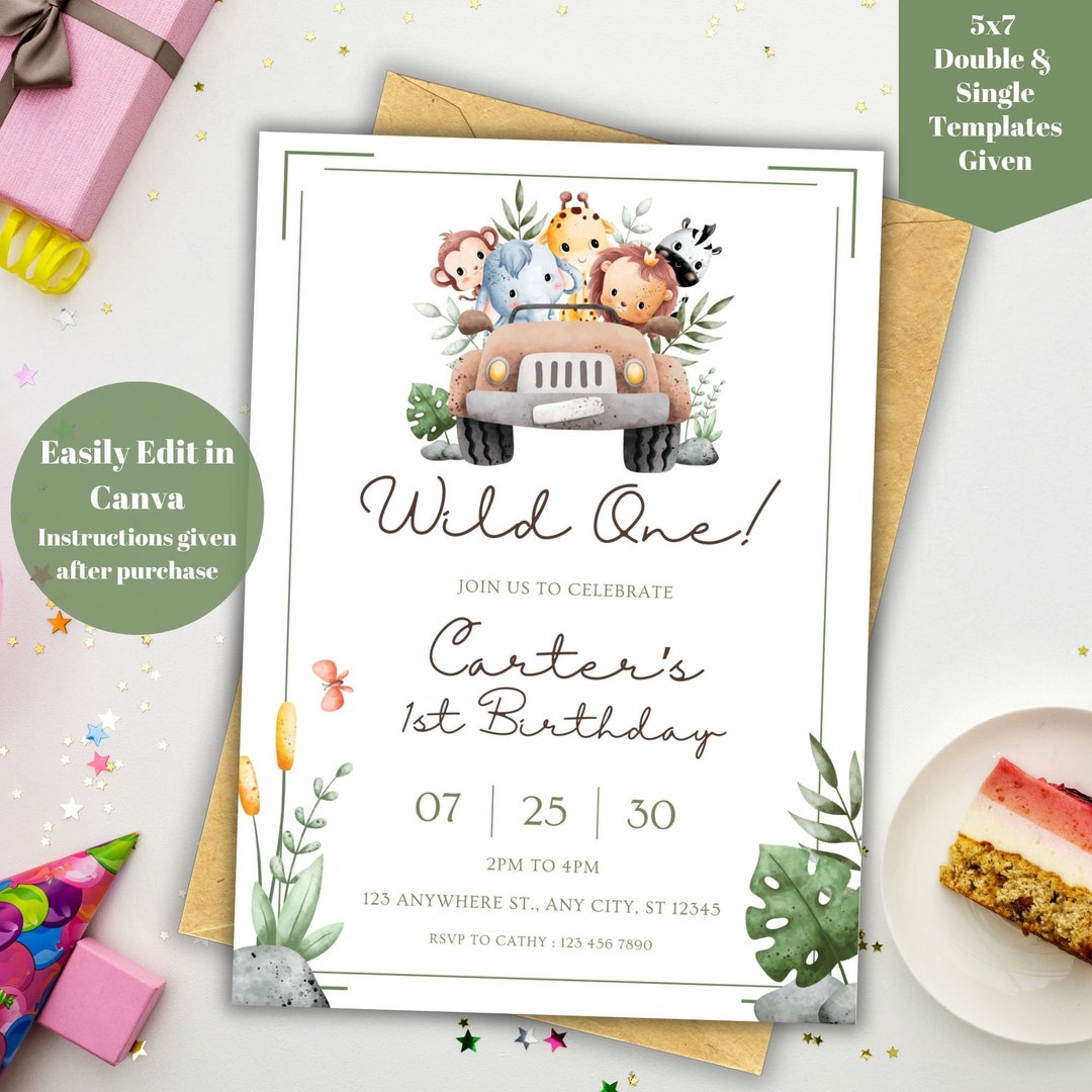 Safari Themed Invitation, Printable Wild One First Birthday Party ...