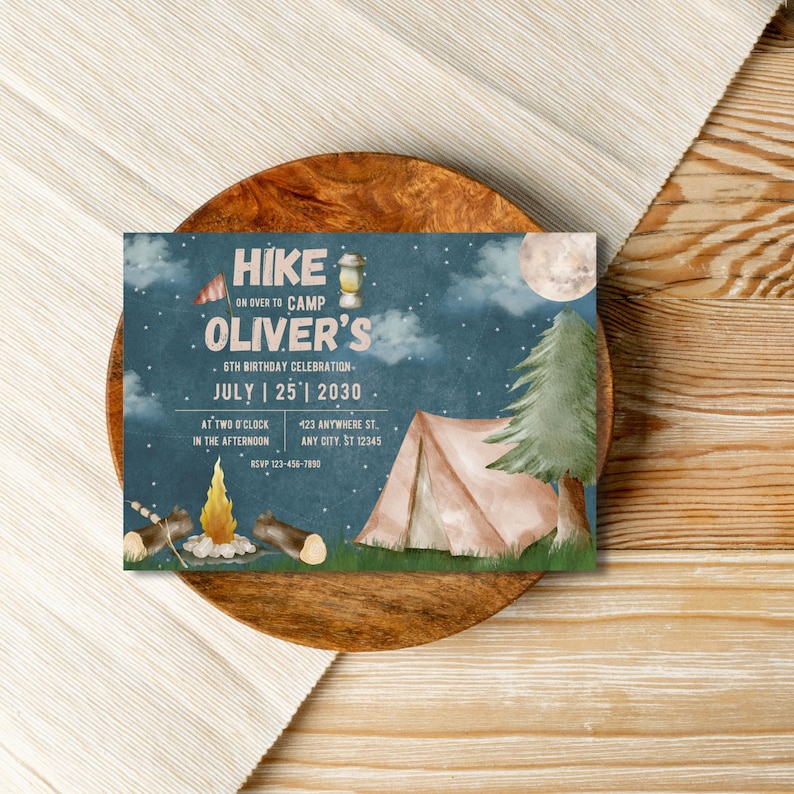 Editable Camping Theme Birthday Invitation, Kids Birthday Invite ...