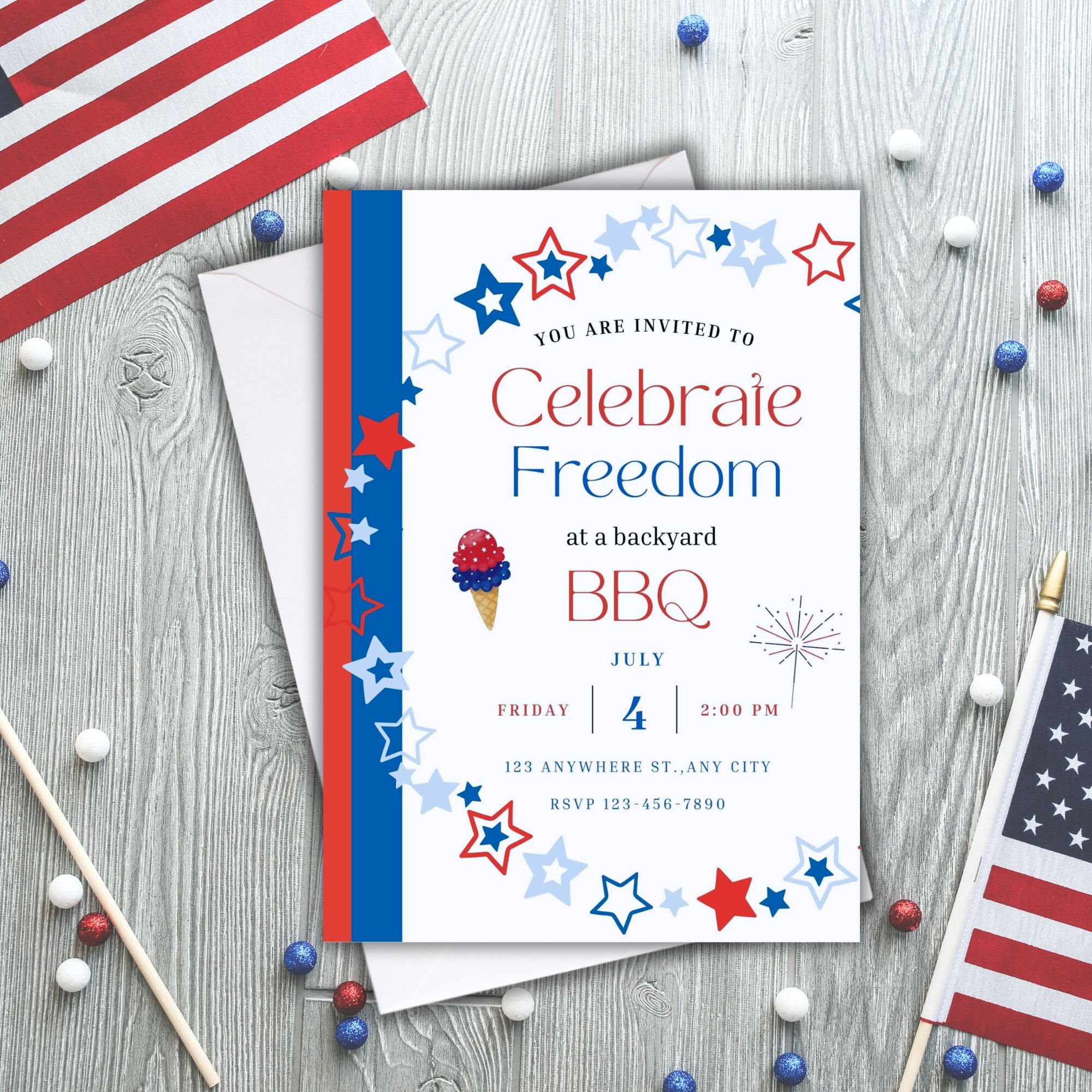 Fourth of July Editable Party Invitation, 4th of July Invite ...
