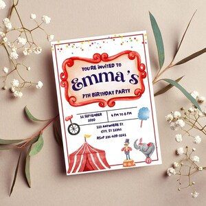 Editable Circus Invitation, Kid Circus Party Invitation, Circus Themed ...