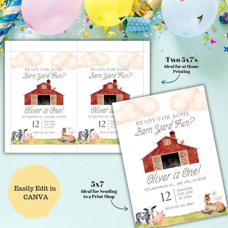 Farm Theme First Birthday Invitation, Farm 1st Birthday Invite ...