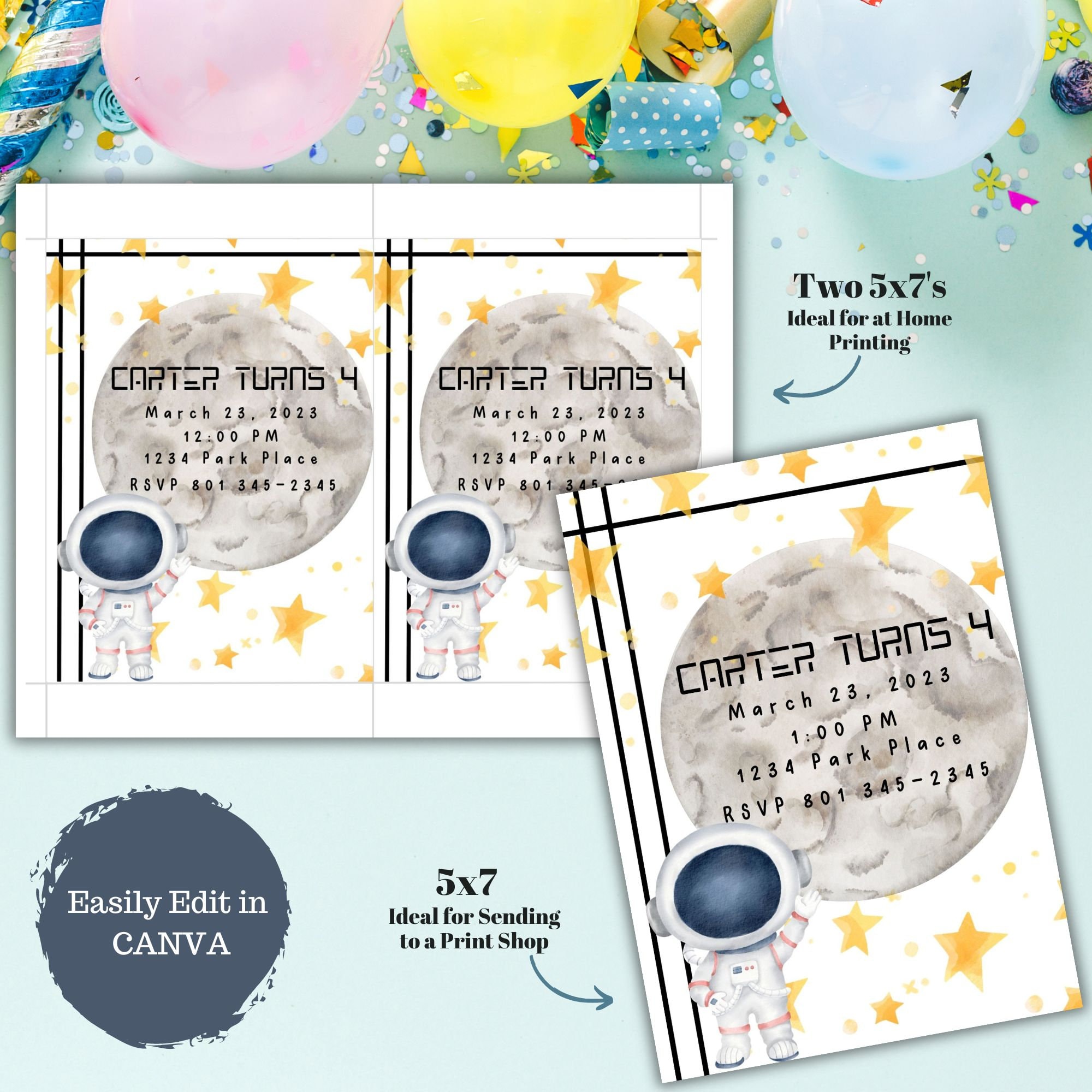 Printable Space Theme Birthday Invitation, Space Birthday, Astronaut ...