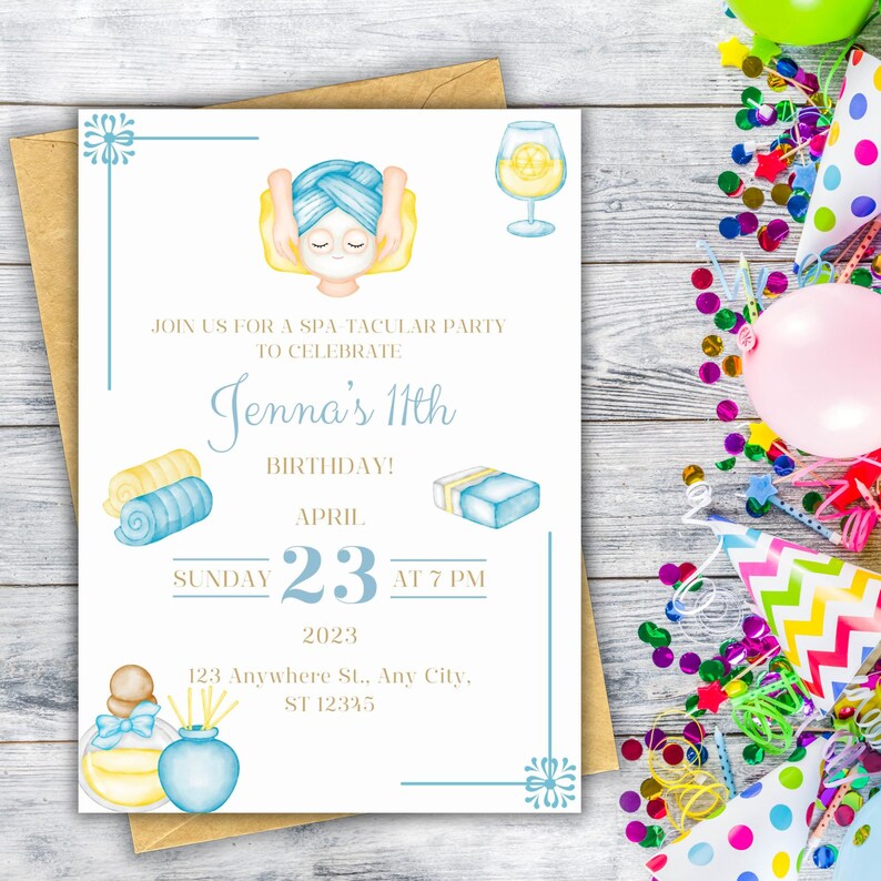 Printable Spa Birthday Invitation, Glamour Birthday Party, Spa Themed ...