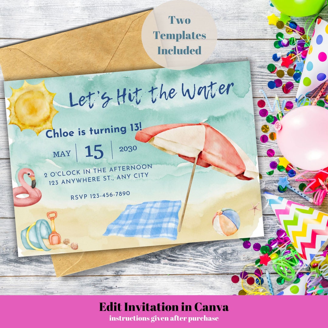 Ocean Theme Printable Birthday Invitation Beach Party Teen Invite ...