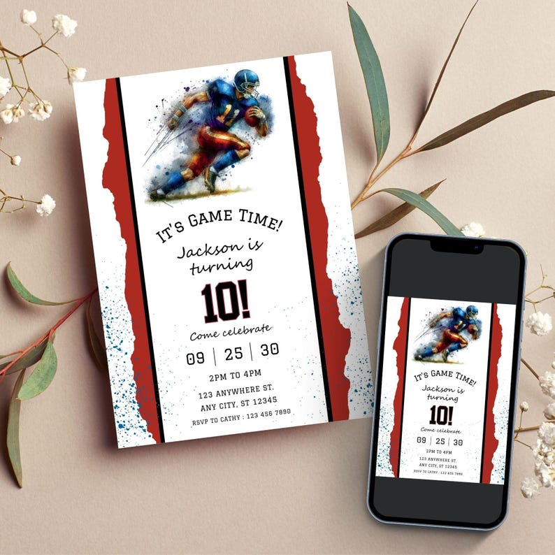 Editable Football Birthday Invitation, Printable Sport Party Invite ...