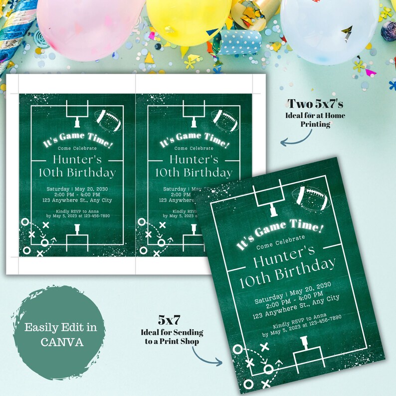 Printable Football Theme Party Invitation, Sports Party Invitation ...