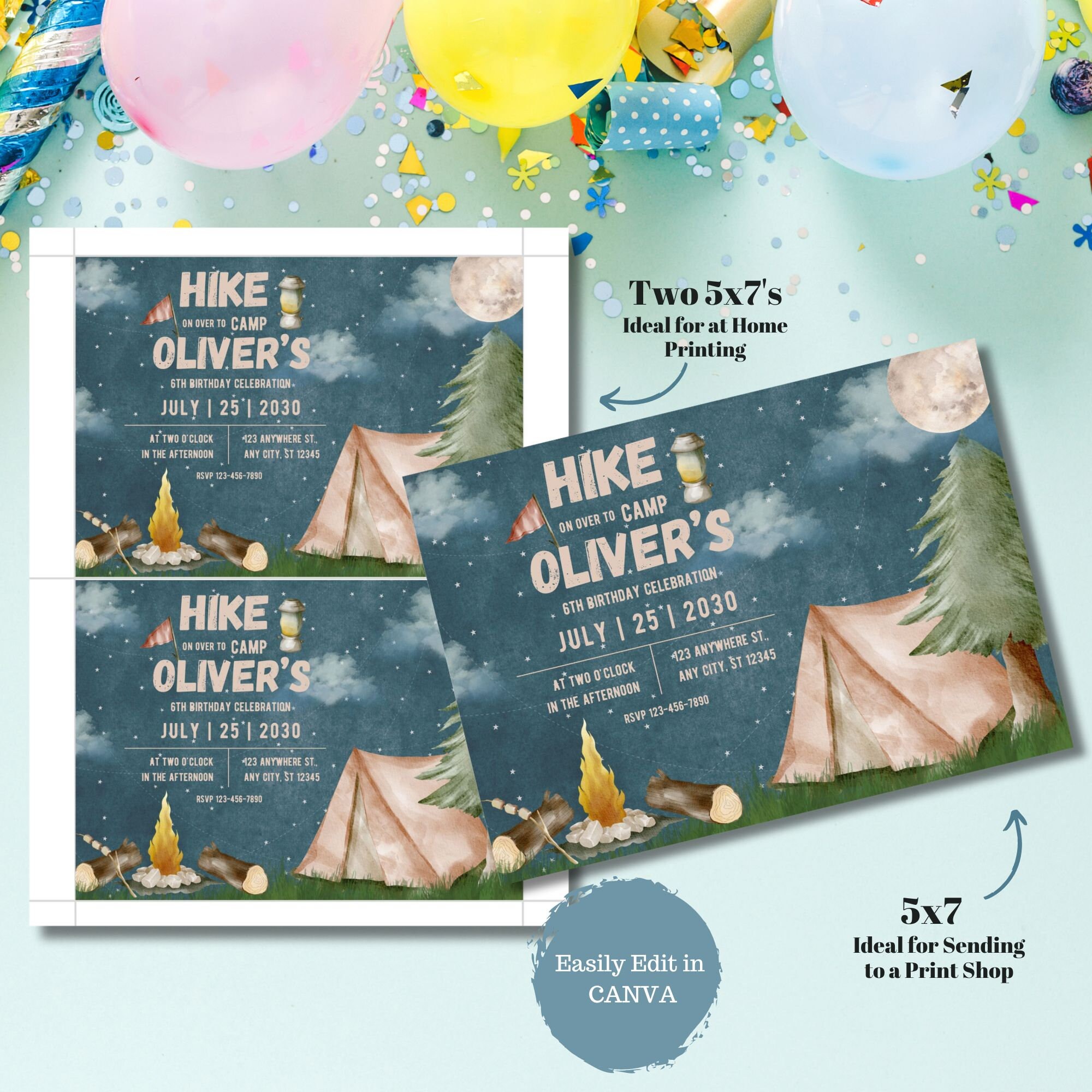 Editable Camping Theme Birthday Invitation, Kids Birthday Invite ...
