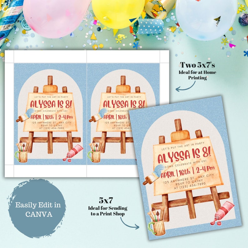 Artist Birthday Invitation Printable Painting Party Invite Creative Kid ...