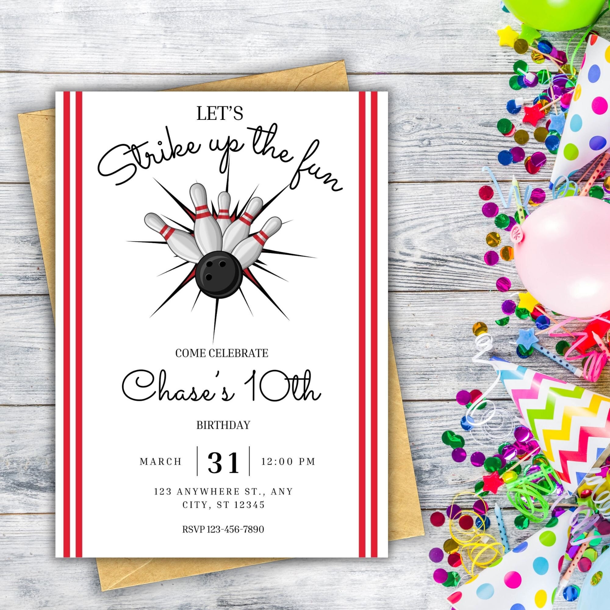 Bowling Birthday Invitation, Printable Birthday Invite, Strike up the ...